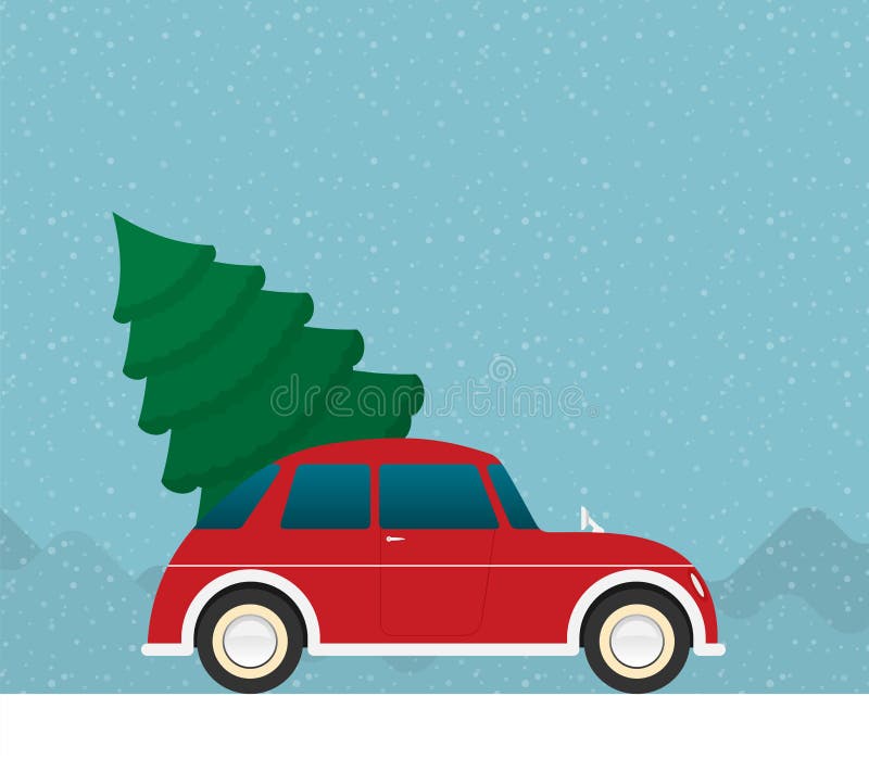 Flat Vector Car Driven by the Christmas Tree Stock Vector ...