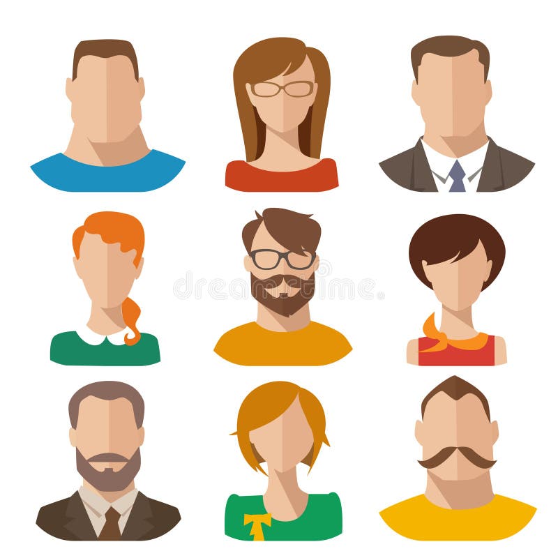 Male Avatar Icons Vector Set. People Characters in Flat Style. Faces ...