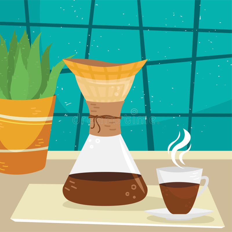 Flat Vector Chemex with a Cup of Coffee in the Interior. Alternative ...