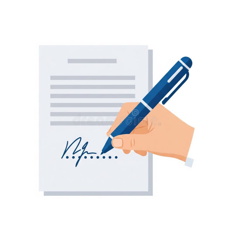 Flat Vector Clipart of a Pen Signing Document, Approval or Contract ...