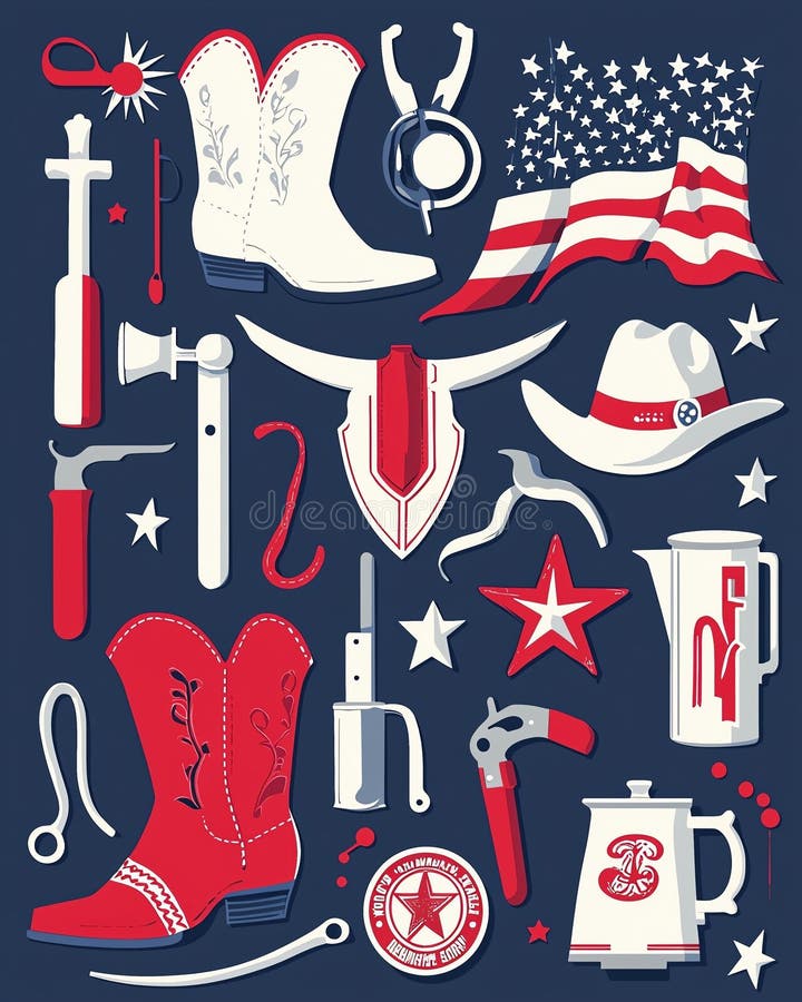 Flat Vector Clipart Set Featuring Vintage Ranch Elements Including ...