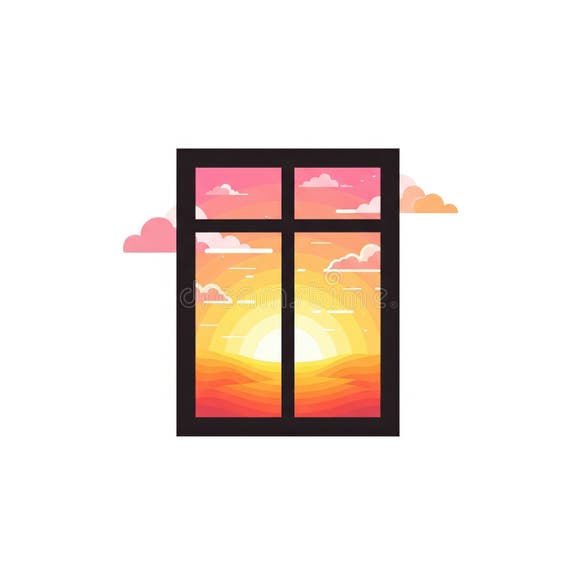 Flat Vector Clipart of a Sunrise Window View, Morning Concept, on Solid ...