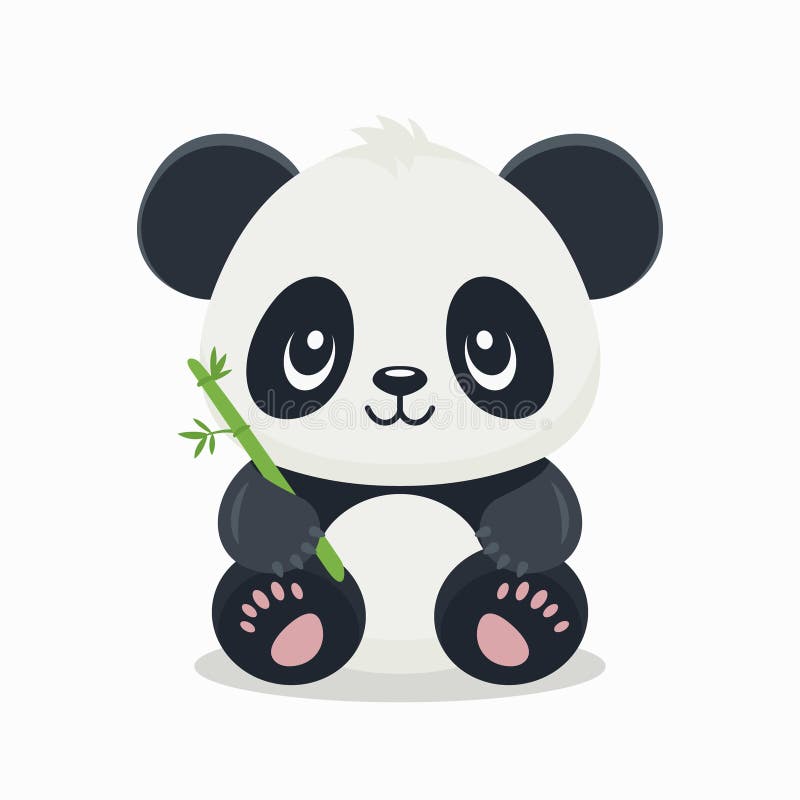 Flat Vector Cute Cartoon Panda Character with Bamboo. Funny Smiling ...