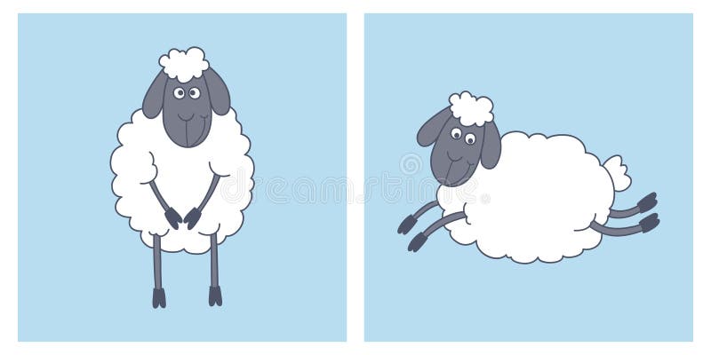 Flat Vector Cute Funny Sheep - Standing and Flying. Cartoon Sheep ...