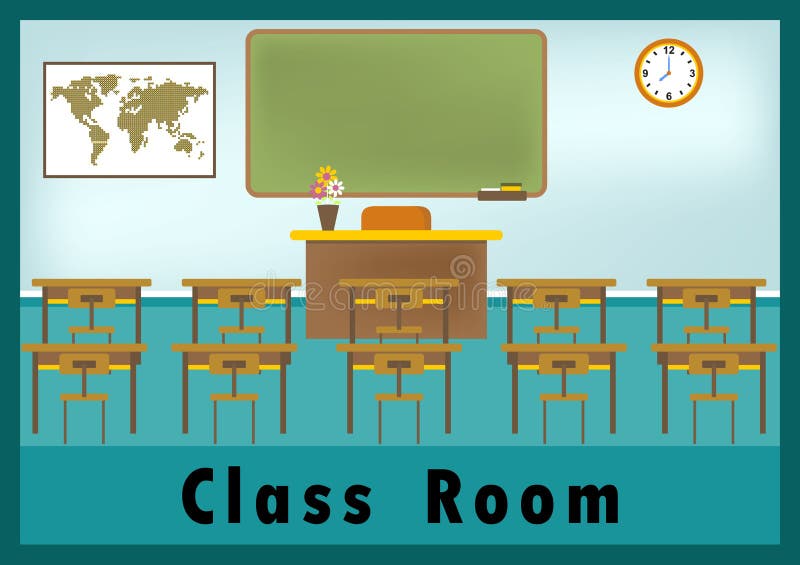 School Classroom Interior Board Map Flat Design Stock Vector ...