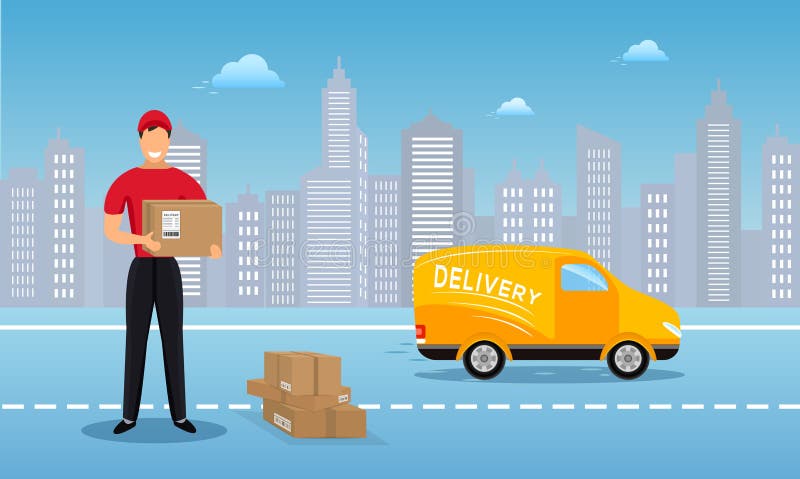 Flat Vector Design Concept of Cargo Delivery Service, Courier Man in ...