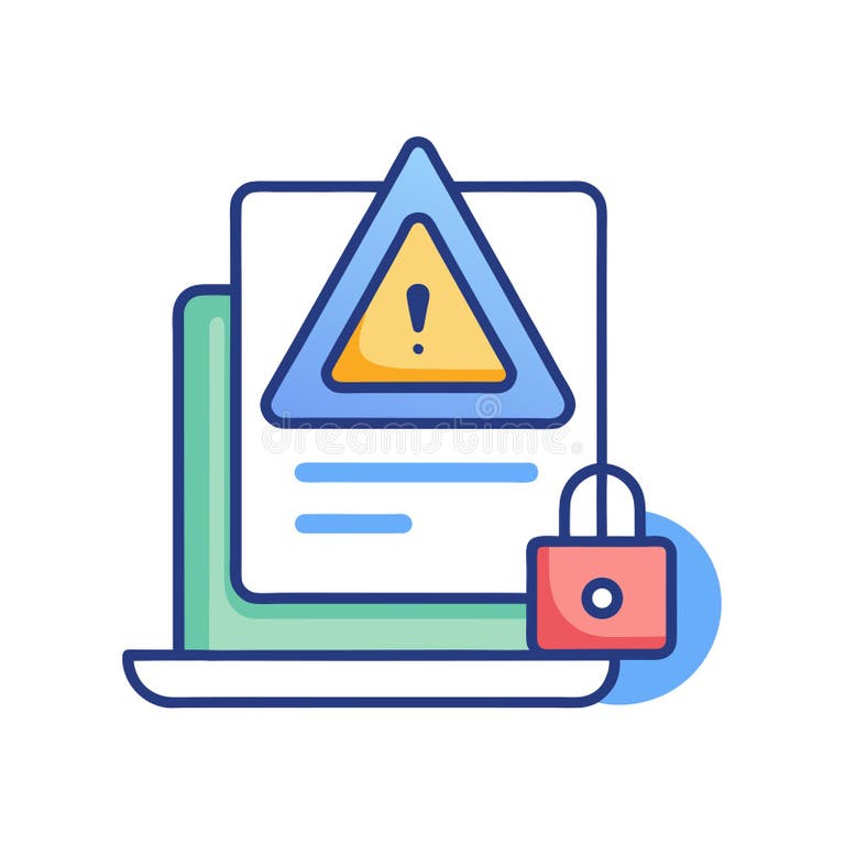 Warning Sign on Laptop with Padlock Illustration for Security Awareness ...