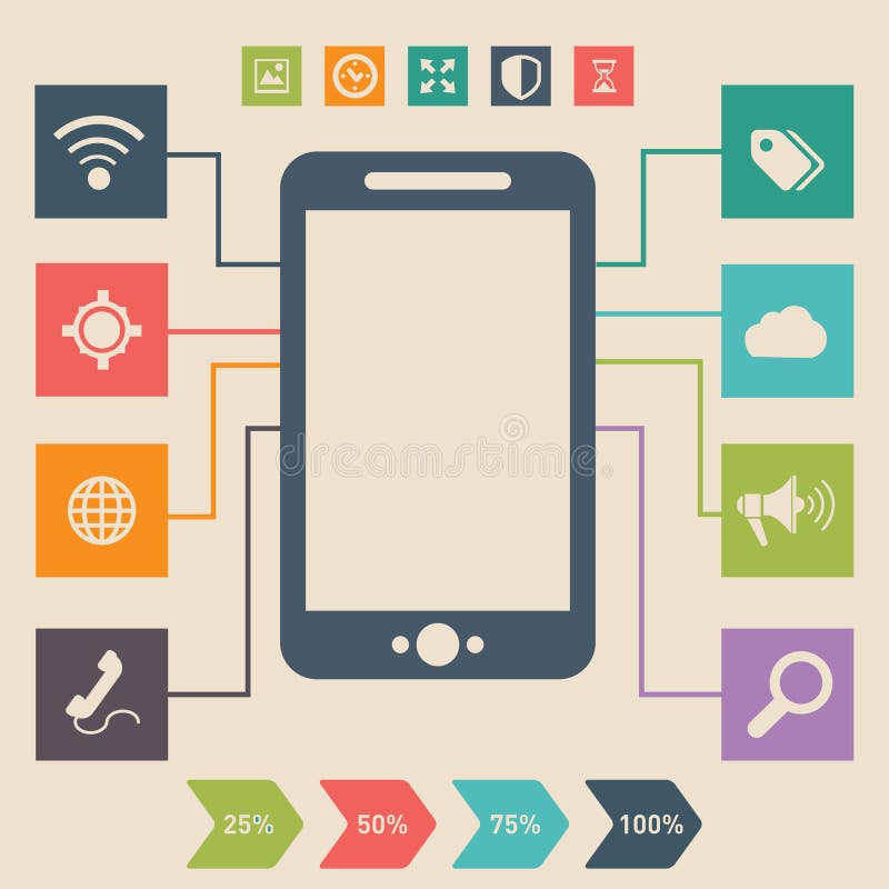 Flat Vector Design of Vintage Look Smartphone, Mobile with Different ...