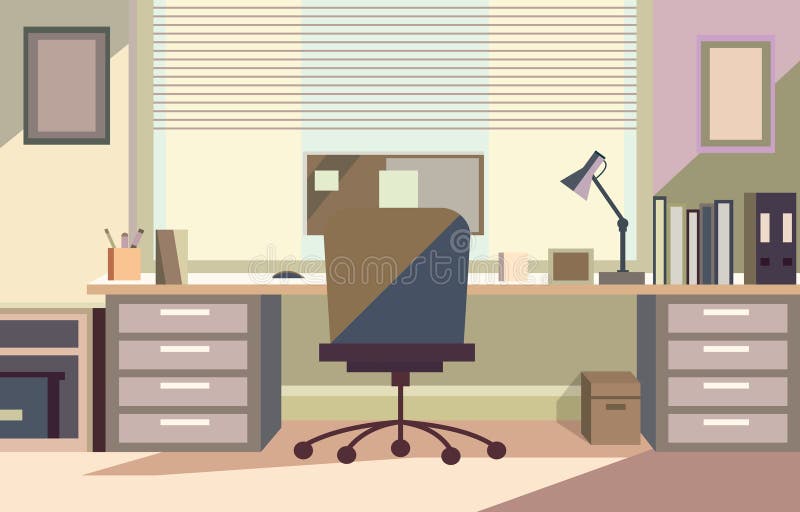 Flat Vector Design of Workplace Landscape in the Office with Computer ...