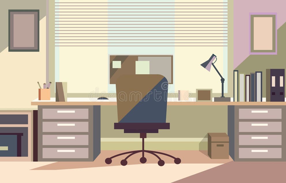 Flat Vector Design of Workplace Landscape in the Office with Computer ...