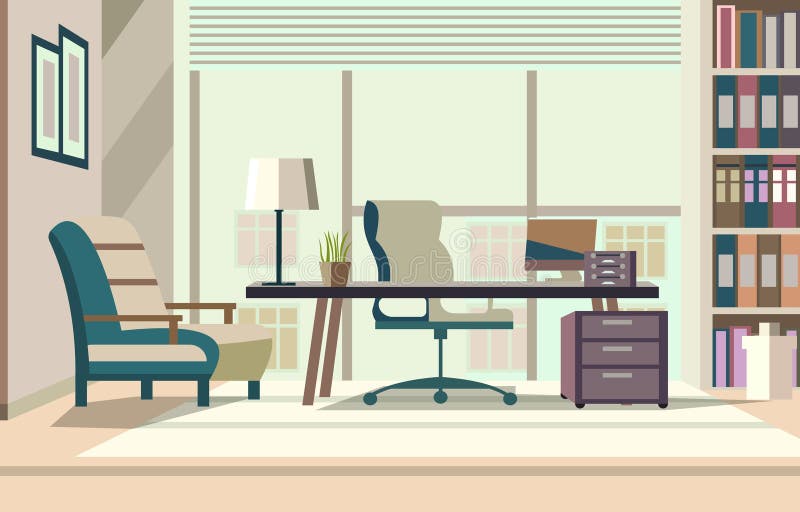 Flat Vector Design of Workplace Landscape in the Office with Modern ...