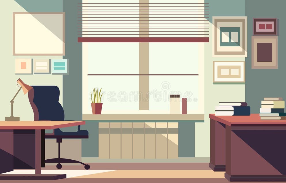 Flat Vector Design of Workplace Landscape in the Office with Modern ...