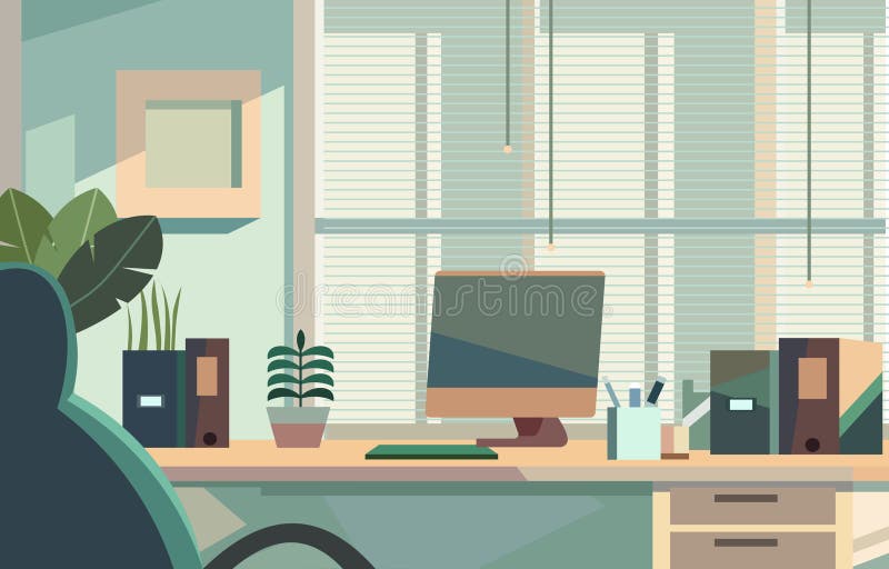 Flat Vector Design of Workspace Landscape in the Office with Monitor on ...