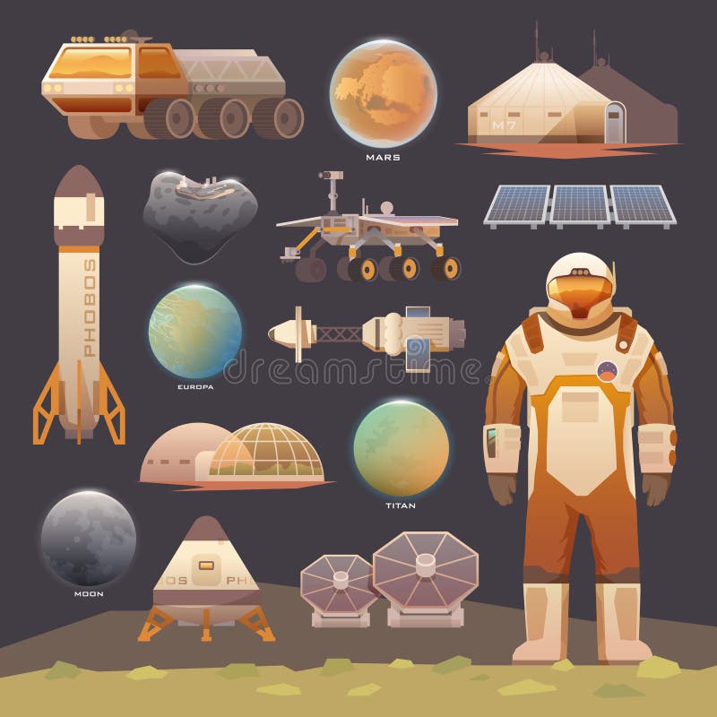 Flat Vector Elements. Space Exploration. Stock Vector - Illustration of ...