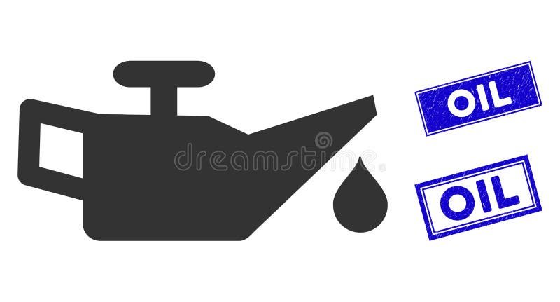Flat Engine Oil Icon and Grunge Rectangle Oil Stamp Seals Stock Vector ...