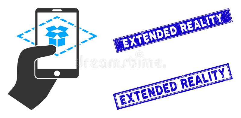 Flat Extended Reality Icon and Grunge Rectangle Extended Reality Seals ...
