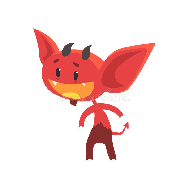 Flat Vector of Funny Little Devil with Interested Facial Expression ...