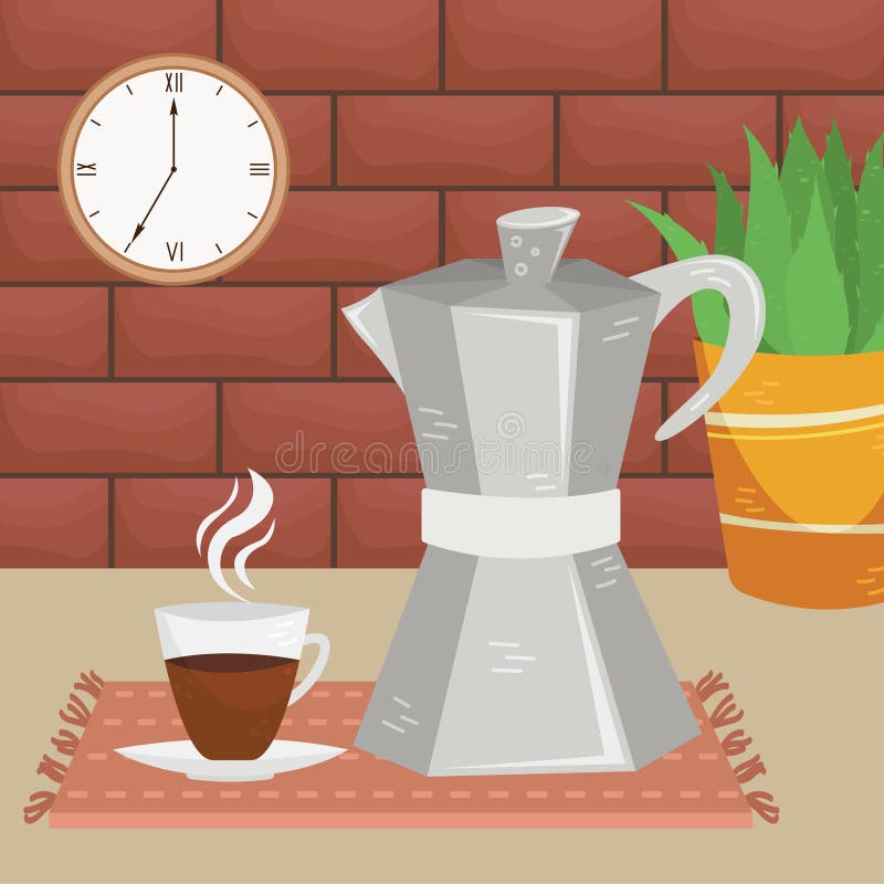 Flat Vector Geyser Coffee Maker Wuth a Cup of Coffee in the Interior. Alternative Methods of ...