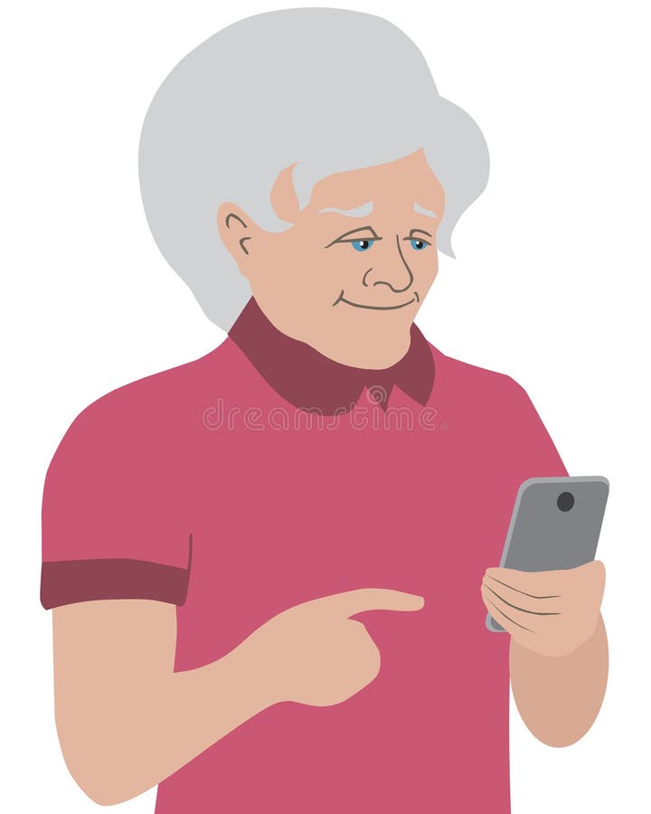 Flat Vector Grandma with Cell Phone Stock Illustration - Illustration ...