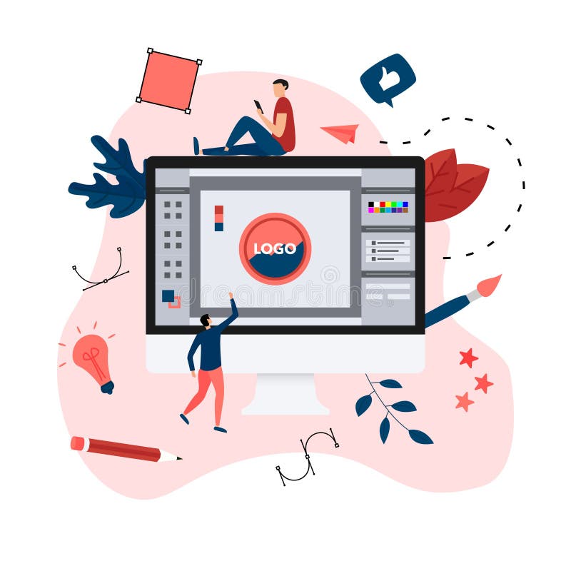 Flat Vector Graphic Design Concept with Computer Designer with an Open ...