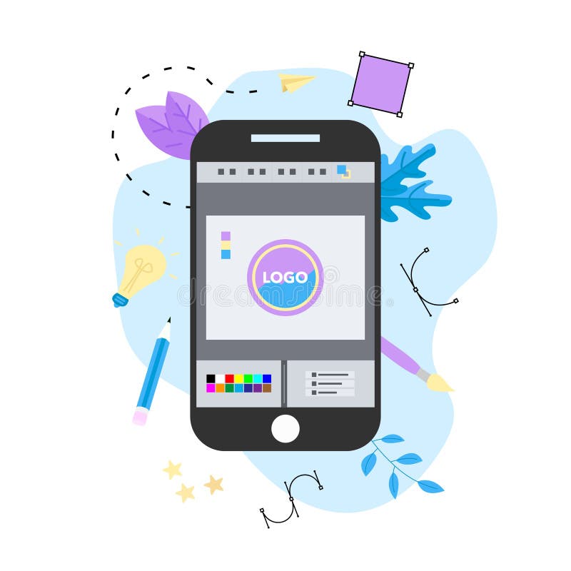 Flat Vector Graphic Design Concept with Mobile Designer with an Open ...