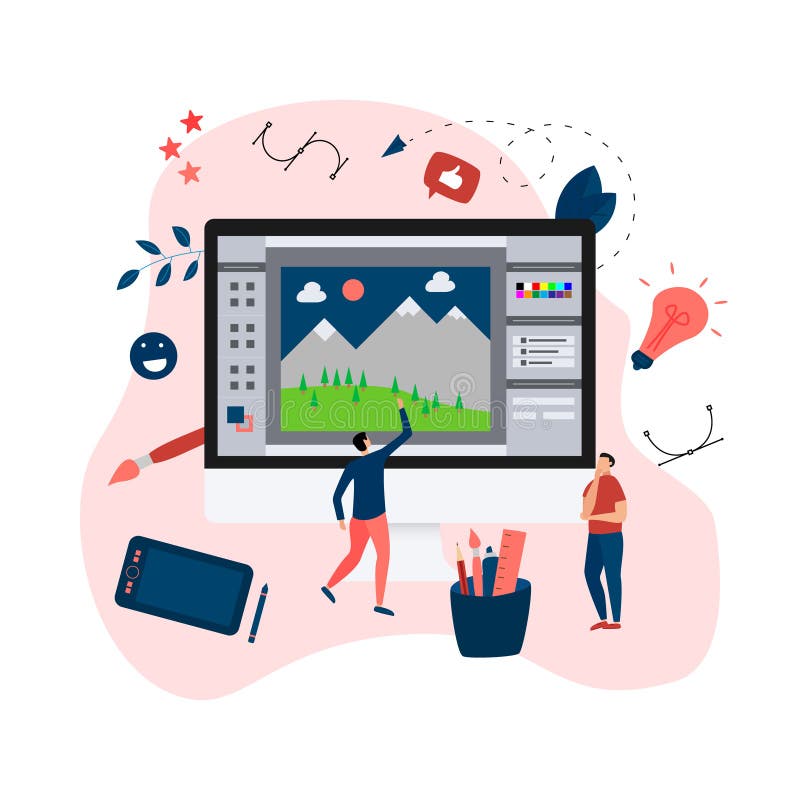 Flat Vector Graphic Drawing Concept with Open Illustration Application ...