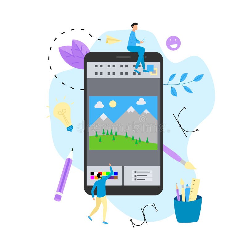 Flat Vector Graphic Drawing Concept with Open Illustration Application ...