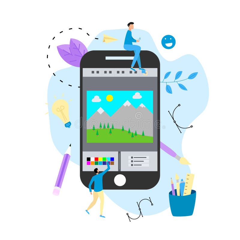 Flat Vector Graphic Drawing Concept with Open Illustration Application ...