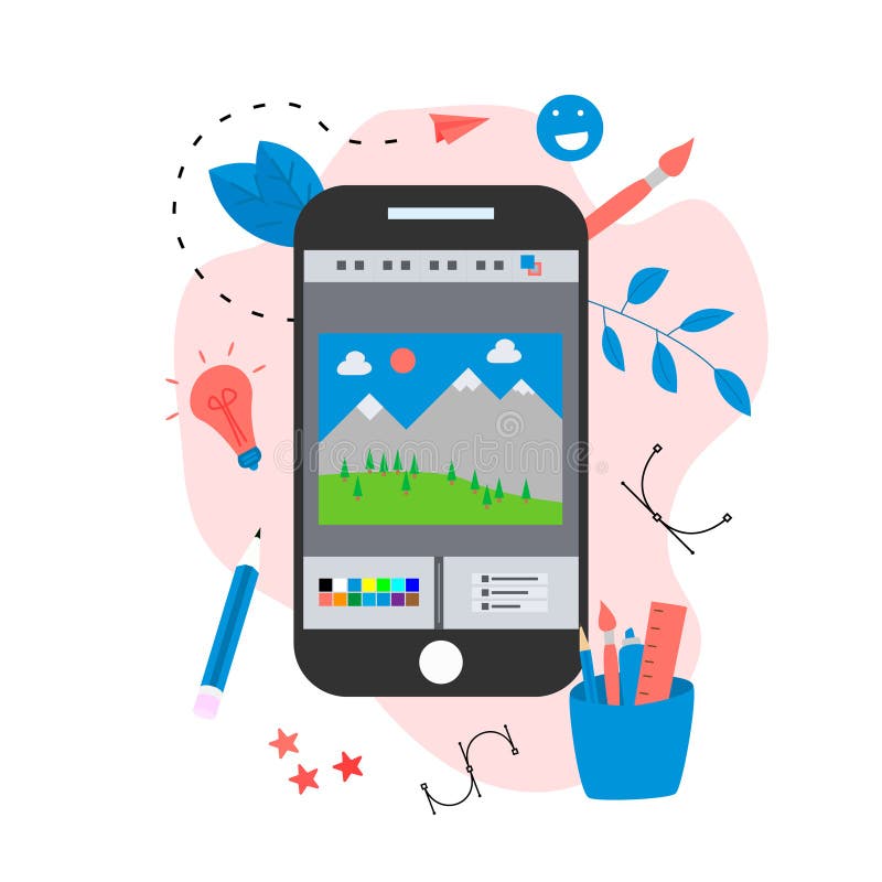 Flat Vector Graphic Drawing Concept with Open Illustration Application ...