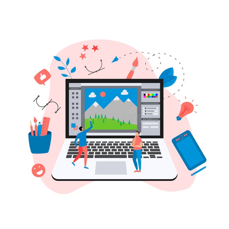 Flat Vector Graphic Drawing Concept with Open Illustration Application ...