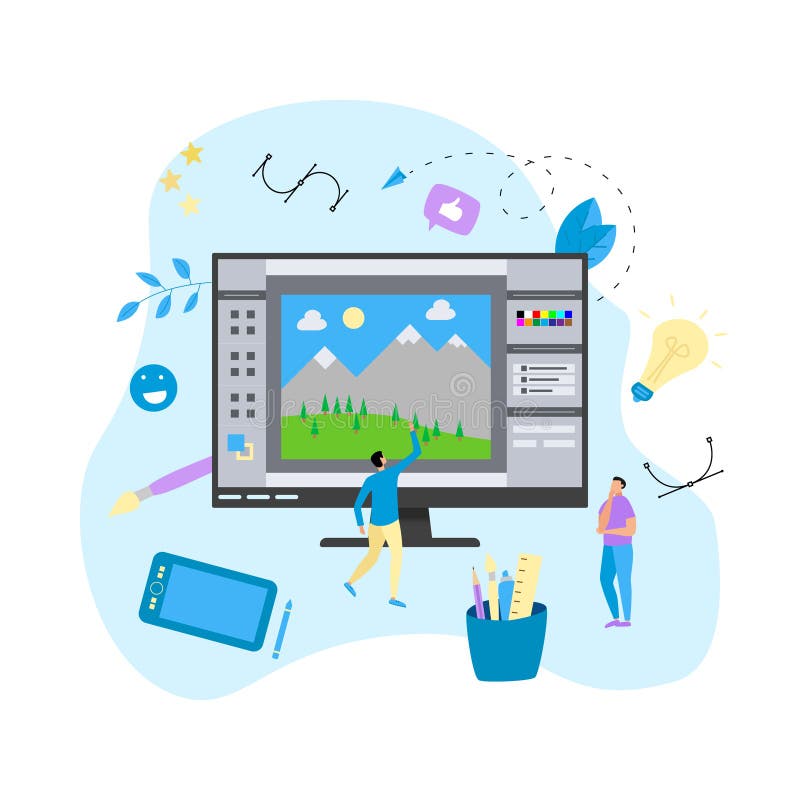 Flat Vector Graphic Drawing Concept with Open Illustration Application ...