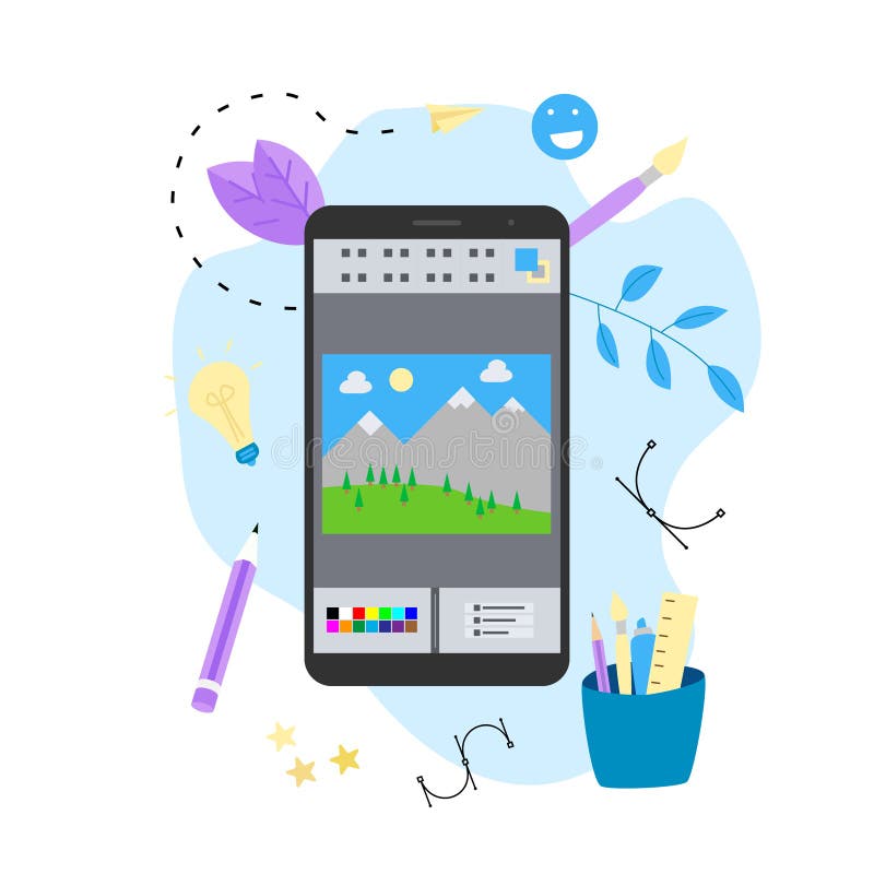 Flat Vector Graphic Drawing Concept with Open Illustration Application ...