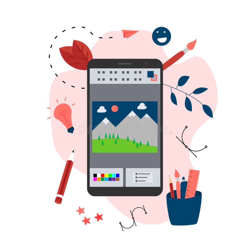 Flat Vector Graphic Drawing Concept with Open Illustration Application ...