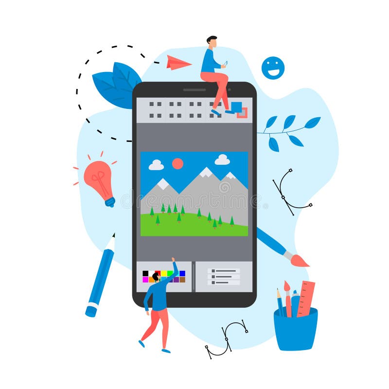 Flat Vector Graphic Drawing Concept with Open Illustration Application ...