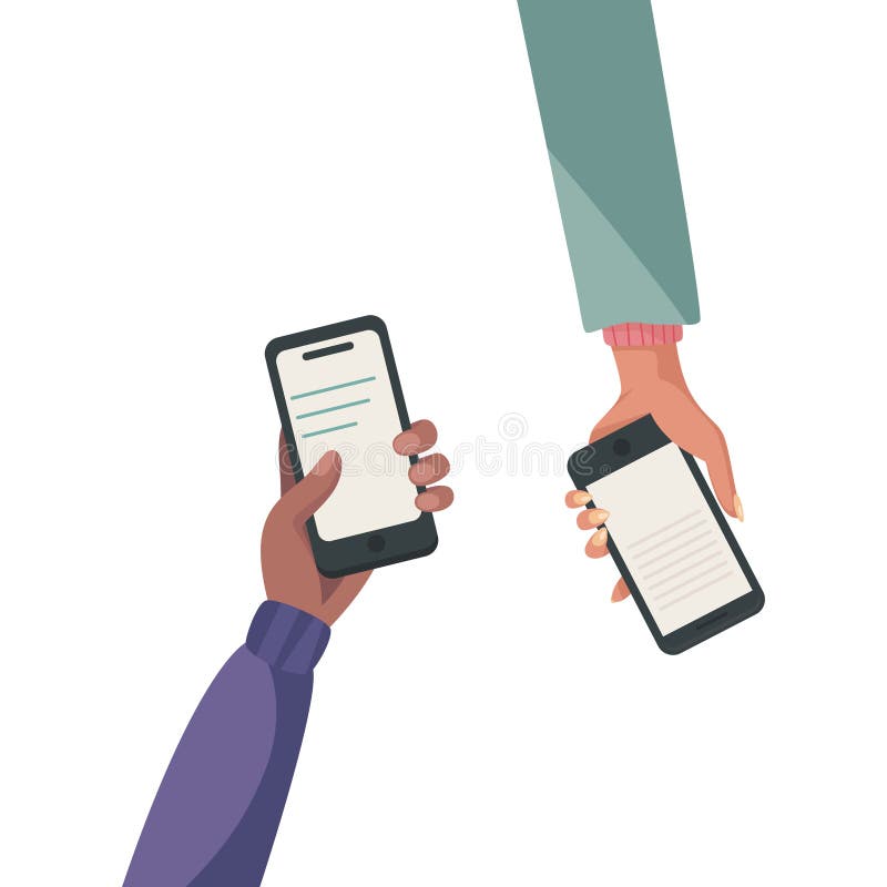 Flat Vector Hands Holding Smartphones, Showing Chat Message ...