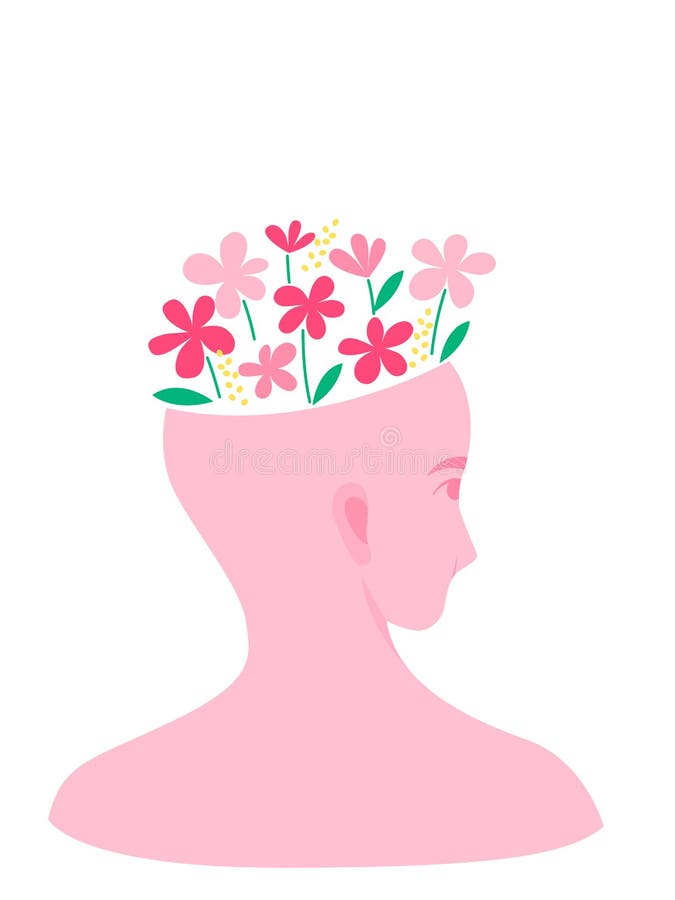 Flat Vector Head with Flowers, Positive Sign Stock Vector ...
