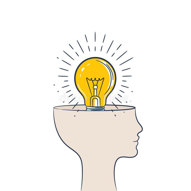 Flat Vector of a Head Profile with a Light Bulb Inside, Depicting a ...