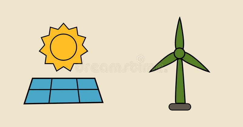 Flat Vector Icon of Clean Energy Sources with Solar Panel and Wind ...