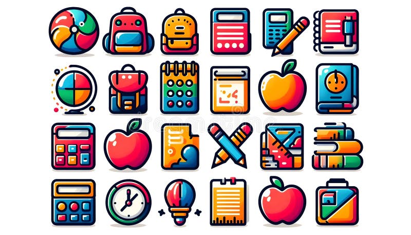 Flat Vector Icon Collection for School and Learning with Colorful ...