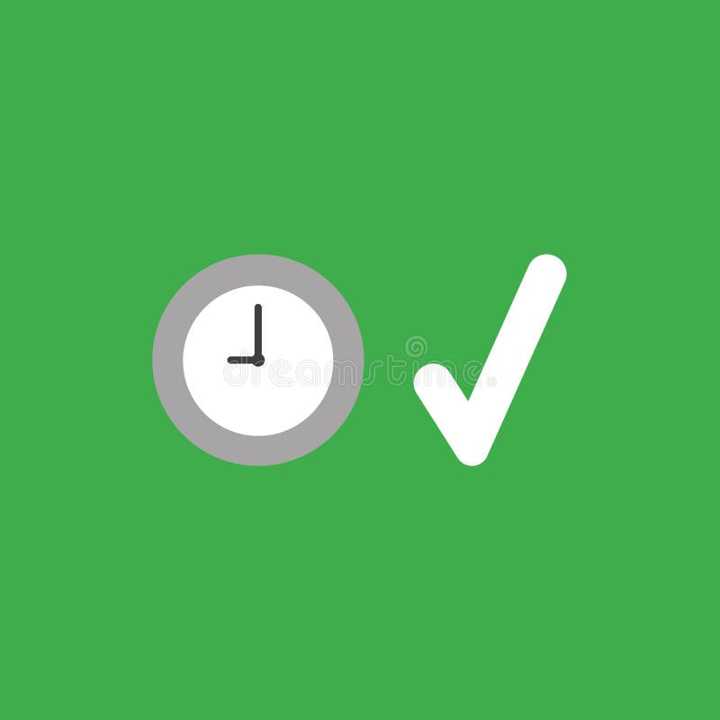 Vector Icon Concept of Clock with Check Mark on Green Background Stock ...