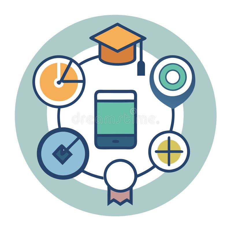 Modern Learning Icon with Smartphone, Graduation Cap and Business ...