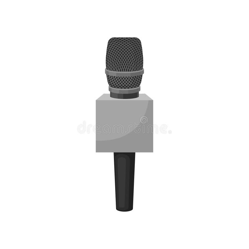 Flat Vector Icon of Handheld Microphone with Blank Cube Flag. Wireless ...