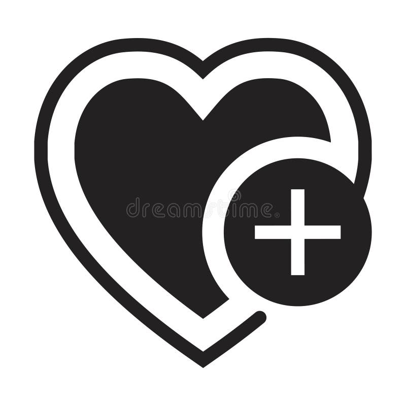 Flat Vector Icon a Heart Shape with Plus Sign or Favourite Symbols for ...