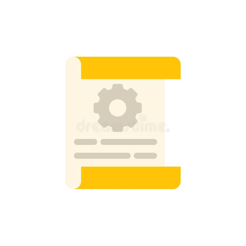 Yellow Technical Document with Cogwheel Icon Showing Engineering ...