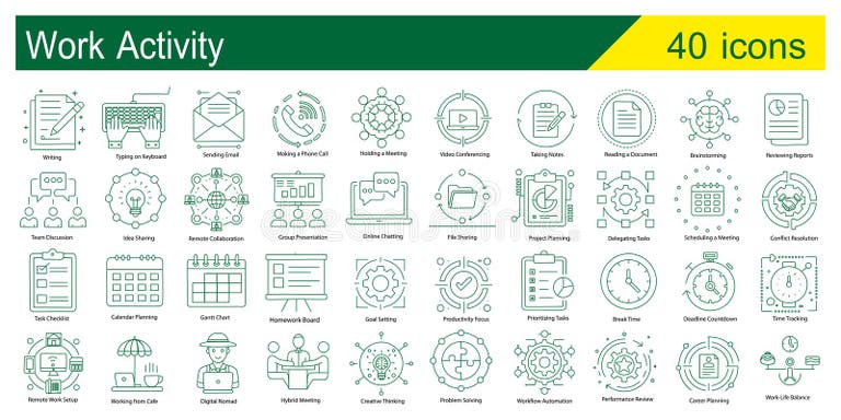 40 Flat Vector Icons. Editable Icon Set. Work Activity Icon Set for ...
