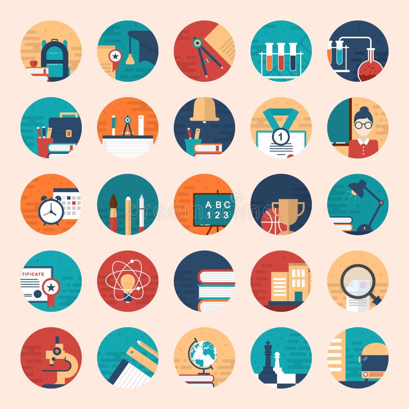 Flat Vector Icons and Illustrations in School Theme. Stock Vector ...