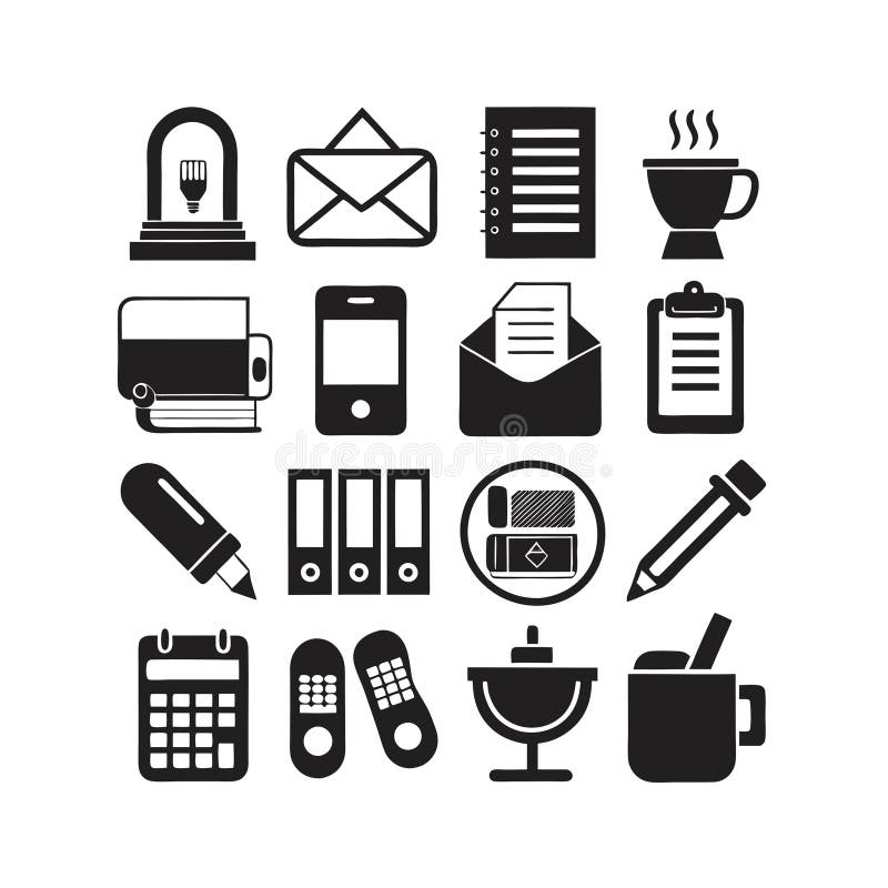 Office and Business Vector Icons in a Flat Black and White Design ...