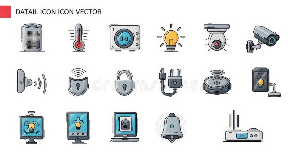 Flat Vector Icons of Smart Home and Security Devices Stock Illustration ...
