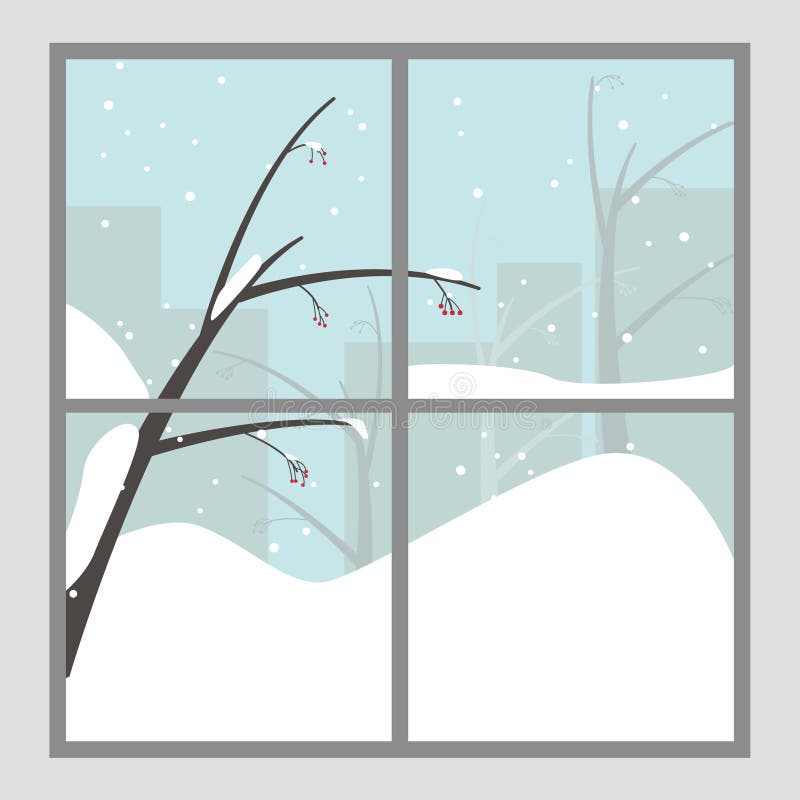 Interior Window with Snowy Weather Stock Vector - Illustration of flat ...