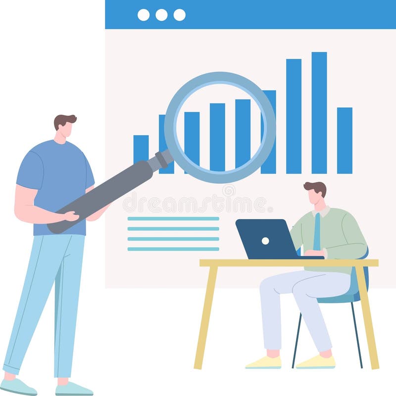 Flat Vector Illustration of Analyzing Data with a Magnifying Glass and ...
